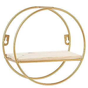 Hacoly Wall Mounted Round Gold Floating Shelves Storage Shelves for Wall Bedroom Living Room Bathroom Kitchen and Office, 25x9cm