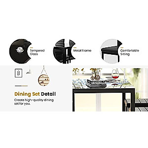 DKLGG 5-Piece Kitchen Table Set for Dining Room, 4 Faux Leather Metal Frame Chairs, Dinette, Compact Space w/Glass Tabletop, 47.25'' L x 27.56'' W x 29.5'' H, Black…
