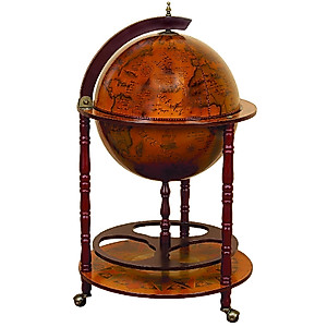Deco 79 Wood Globe Rolling 14 Bottle Standing Wine Rack with Hidden Compartment, 22" x 22" x 37", Brown