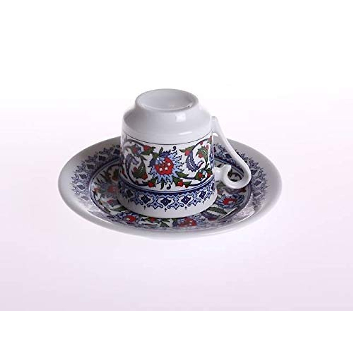 Amazing Turkish Arabic Coffee Espresso Cups 5 Pcs Fancy Set Famous Turkish Porcelain Cups with Saucers, Pot,Blue Velvet Authentic Box (Turkish Coffee Cup and Saucer (2 Sets) 4 Pieces)