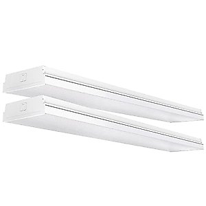 Sunco 8.5" Wraparound Garage LED Shop Light 4FT 5000K Daylight, 60W, 7200 LM, Integrated LED, Prismatic Lens, Hardwired, Linkable, Flush Mount Ceiling Light Fixture - ETL Energy Star 2 Pack