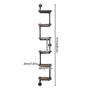 ILWorkTLs 6 Tier Floating Shelves Wall Mounted,Industrial Floating Shelves, Wall Mount Pipe Shelves,Wood Ladder Bookshelf for Living Room,Bedroom, Kitchen, Office