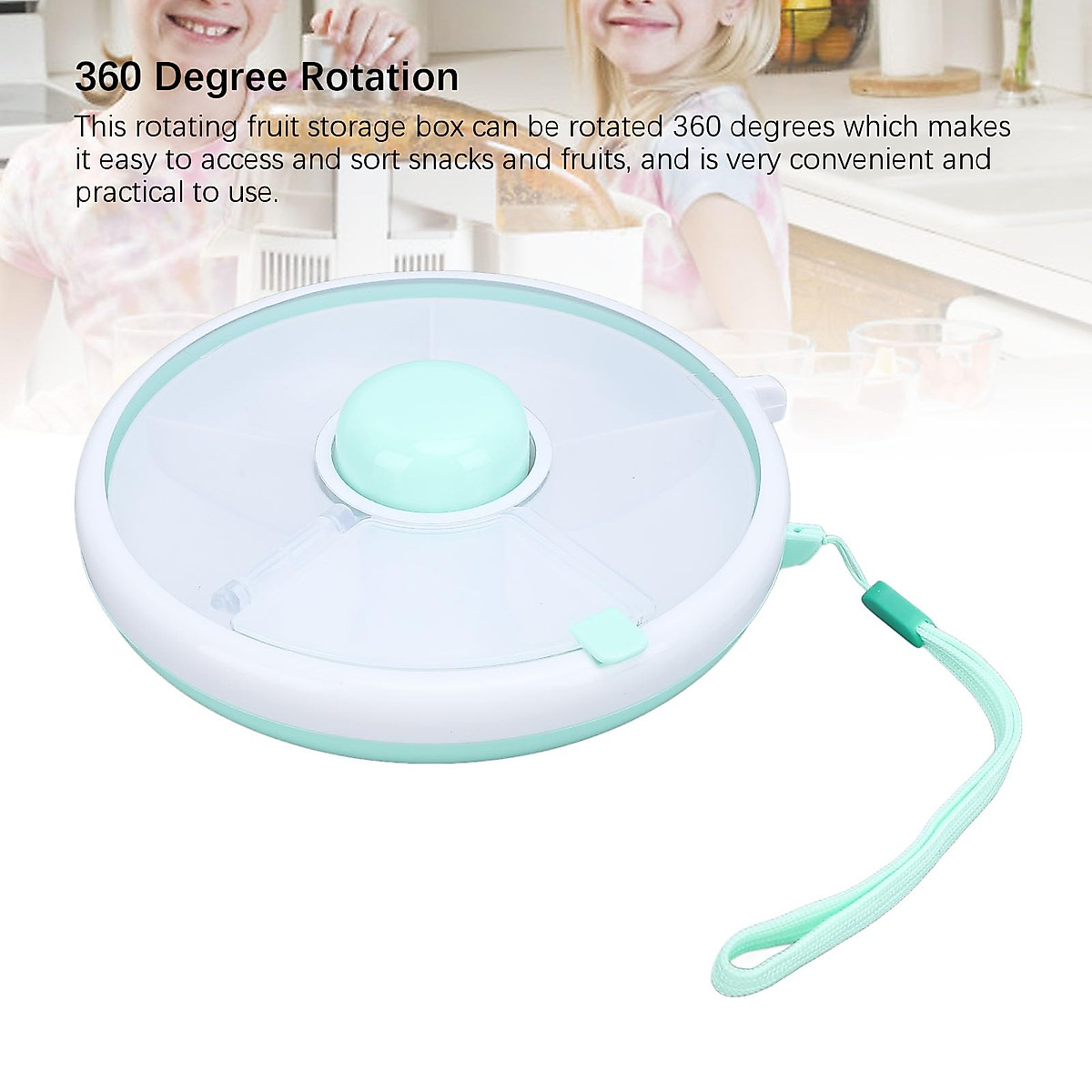 Yechiry Kids Snack Spinner, 360° Rotating Snack Storage Containers, Large Capacity Leakproof Kids Fruit Storage Box Bundle with 5 Compartment Dispenser and Lid for Home Travel