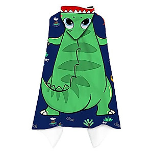 Dinosaur Beach Towel, Dinosaur Towel for Kids with Hood T-rex Hooded Towel for Boys 30x50 Cool Cartoon Microfiber Bath Towel Poncho Bathrobe for Swin Pool Cover Up, Green Blue Dinosaur Birthday Gifts