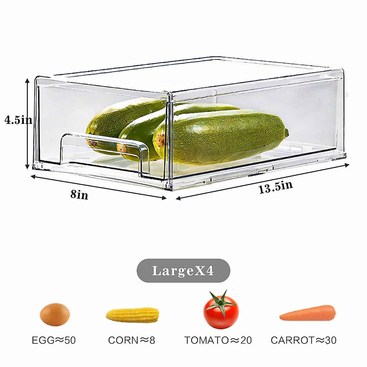Eanpet 4Pack Fridge Drawer Organizers and Storage Clear Pull Out Drawers for Vegetable Fruit Container for Refrigerator organizer Bins with Handle Stackable Produce Saver Pantry Organization