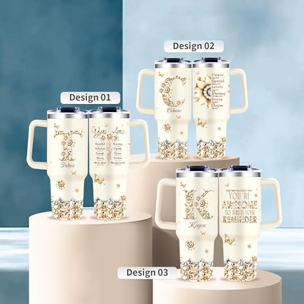 Personalized Sunflower Birthday Gifts for Women, Monogrammed 40oz Customized Tumblers Gifts with Initial Name for Grandma Mom Aunt Sister on Mothers Day, Custom Name Cups Gift for Her Female,08