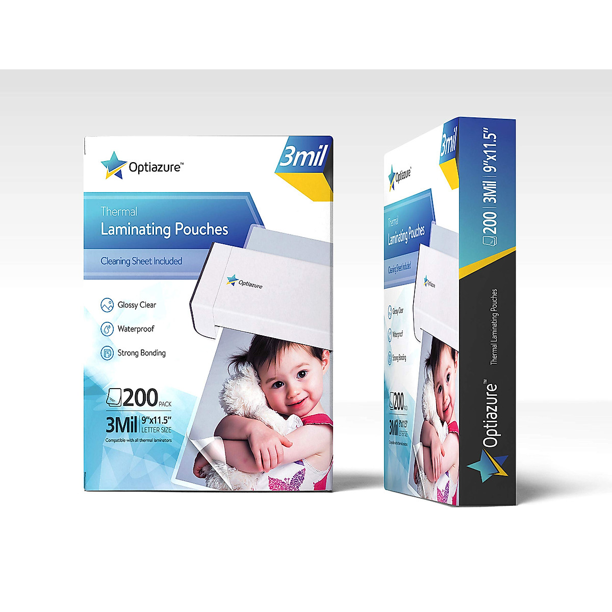 Optiazure Thermal Laminating Pouches 9"x11.5" Inches, 3mil 200Pack, Laminated Paper, Clear, Letter Size