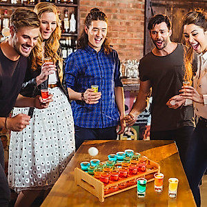 Juexica Shot Glasses Set 0.5 Oz/ 15 ml 24 Pcs Acrylic Mini Shot Glass with Tray Holder Shot Glass Tray Serving Holder Wood Serving Tray Tequila Glasses Clear Shot Glasses for Club Party Bar