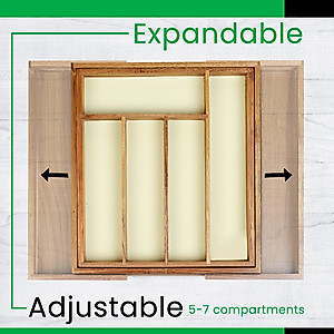 RELYZ Premium Acacia Expandable Drawer Organizer - Superior Tray with Groove Dividers for Cutlery (7 Slots, Natural)