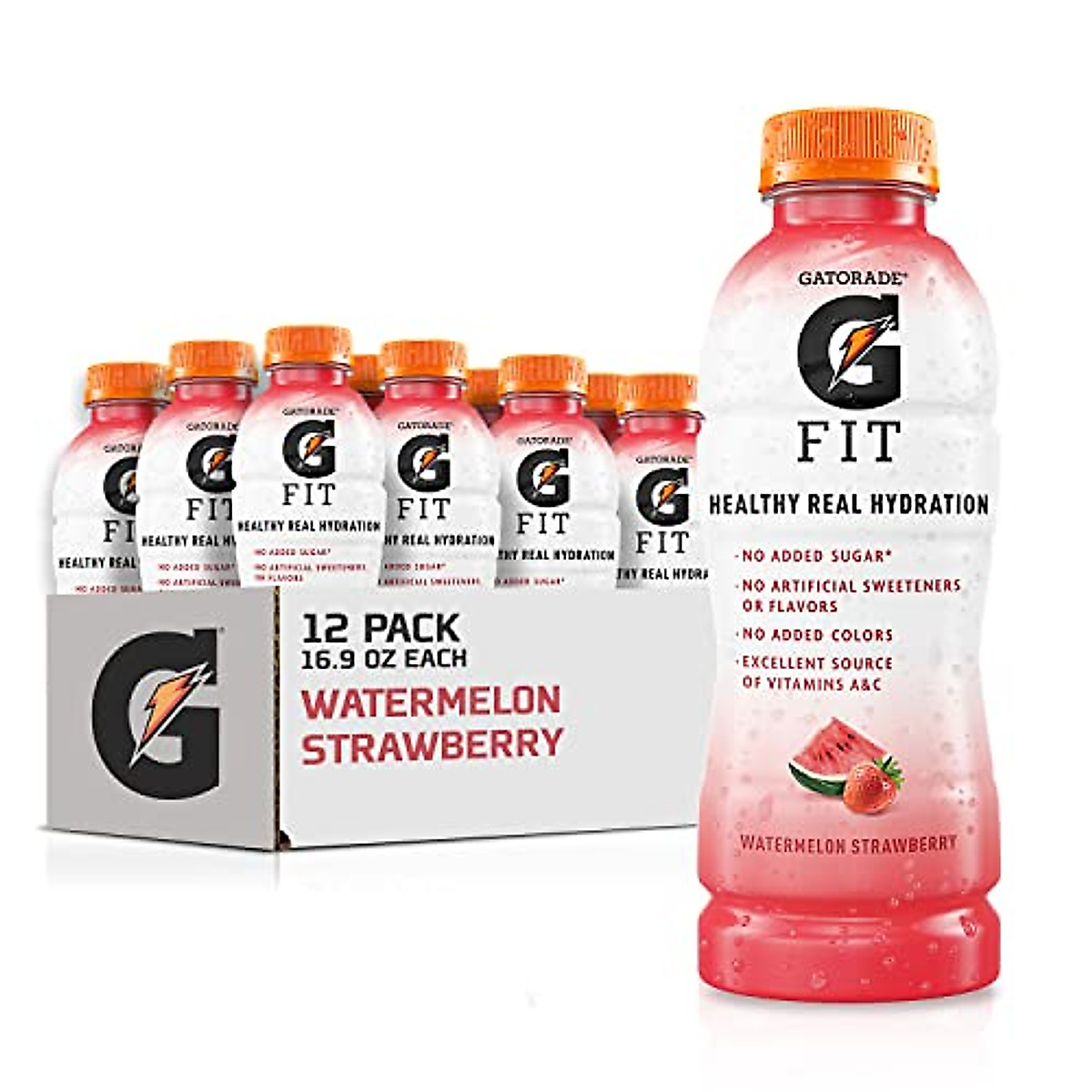 Gatorade Fit Electrolyte Beverage, Healthy Real Hydration, Watermelon Strawberry, 16.9.oz Bottles (12 Pack)
