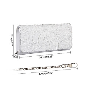 BAGLAMOR Clutch Purses for Women Wedding White Lace Floral Handbag Evening Bag