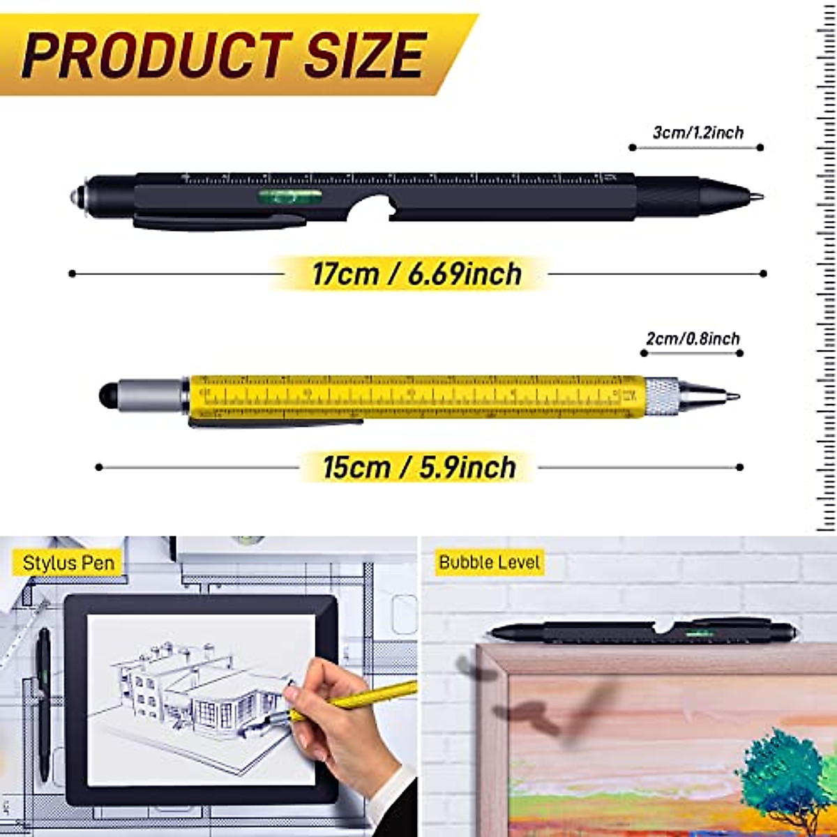 Gifts for Men Dad Him, Fathers Day,Multi-Tool 2Pc Pen Set,9 in 1 Multitool Pen,Unique Christmas Gifts for Men, Husband, Dad,Tool Gadget for Men Women, Stocking Stuffers Gifts for Men (Yellow)