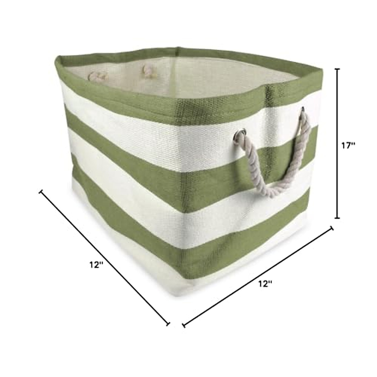 DII Durable Woven Striped Storage Bin Collapsible with Soft Rope Handles Reinforced with Metal Grommets, Large, 17x12x12", Olive Green