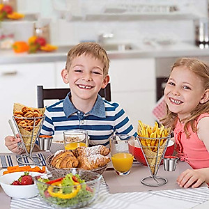 Hemoton 2pcs French Fries Stand Cone Basket Fry Holder with 2 Dip Dishes Cone Snack Fried Chicken Display for Home Parties/Backyard/Appetizers