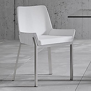 ZURI Sydney White Leatherette Dining Chair with Brushed Stainless Steel Legs