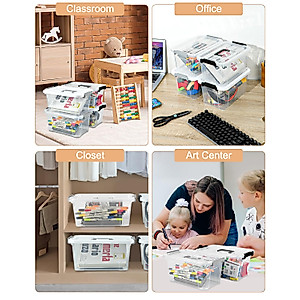 Plastic Storage Bins with Lids 7 Quart ,Storage Containers 6 Pack-BPA-Free,Stackable Latching Box with Black Handle for Home Office Kids Room Closet School Art Supplies Organization and Storage