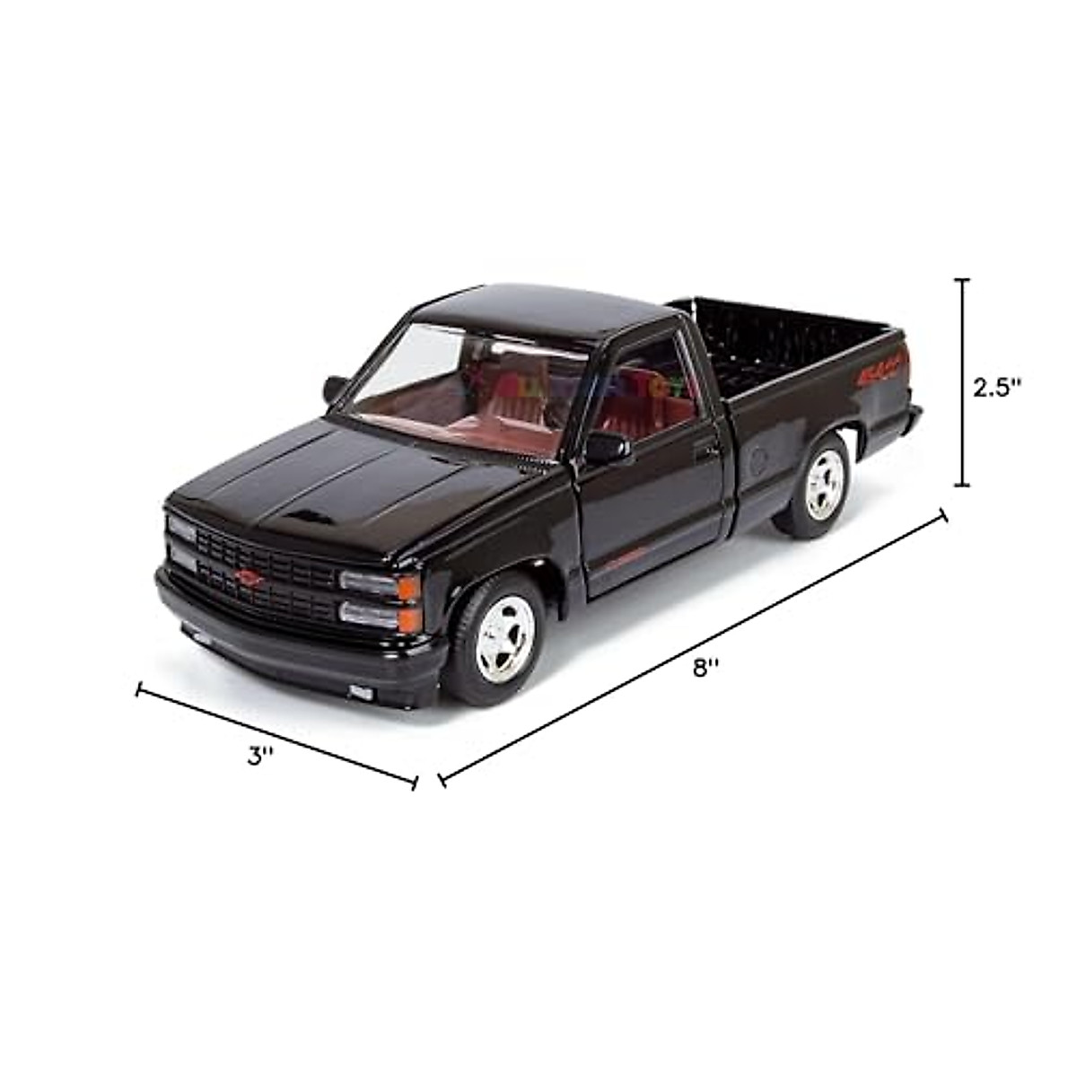 All Star Toys 1992 Chevy 454SS Pickup Truck 1/24 Scale Diecast Model Car Black with Red Interior Motormax 73203 Exclusive Edition