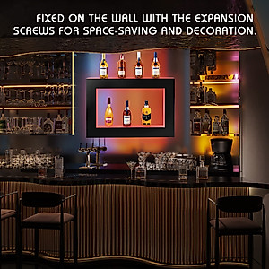 COSVALVE 3 Step Lighted Liquor Bottle Display Shelf, 16 Inch 20 Color Illuminated Bar Bottle Shelf 3-Tier Commercial Home Bar Bottle Display Drinks Acrylic Lighting Shelves with 44-Key Remote Control