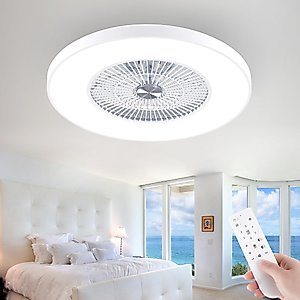 HUMHOLD Bladeless Ceiling Fans with Lights and Remote Control, 3-Dimmable Light, 6-Speed, Reversible, Color Changing Modern Low Profile Ceiling Fan with Light for Kid's Bedroom/Living Room (Silver)
