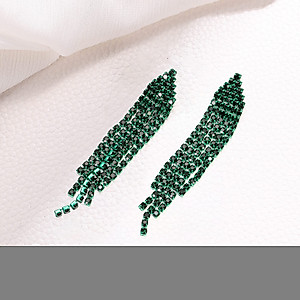 EleQueen Austrian Crystal Chandelier Tassel Earrings Linear Drop Clip-on Earrings for Women Wedding Bridal Party Green Green-Tone