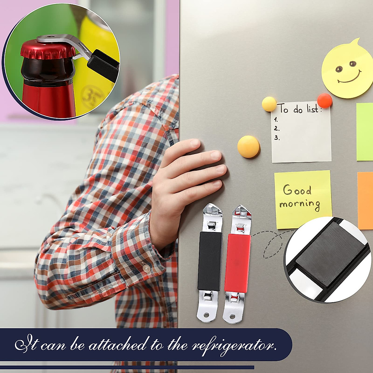 Magnetic Bottle Openers Classic Stainless Steel Beer Punch Opener Can Tapper Bottle Opener with Magnet for Refrigerator Camping and Traveling (Red, Black,4 Pieces)