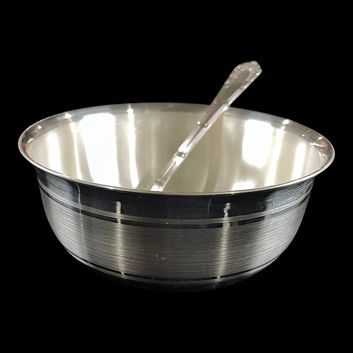 Balaji 999 Pure Silver 5.0 inch Bowl & Spoon Teens/Adults - 5.0-inch Set#01