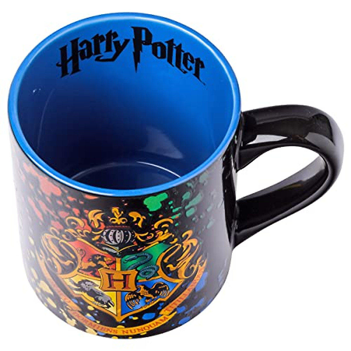 Silver Buffalo Harry Potter Hogwarts Crest Splatter Ceramic Mug, 14 Ounces