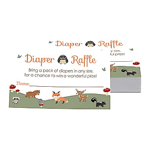 Paper Clever Party Woodland Diaper Raffle Tickets, Baby Shower Game Drawings, Invitation Insert Cards, 25 Guest Pack Ideas