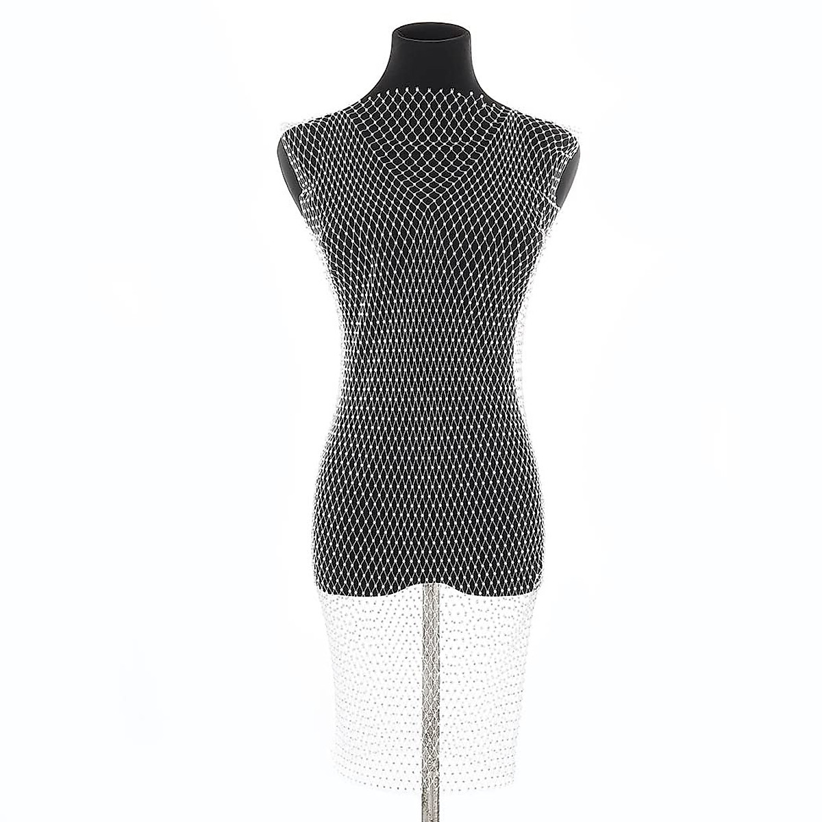 Gemily Crystal Rhinestone Mesh Skirt Wrap Bikini Woven Elastic Body Chain Festival Party Nightclub Body Jewelry Accessory for Women and Girls (B-White)