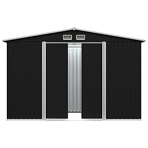 FAMIROSA Garden Storage Shed Double Sliding Doors Outdoor Tood Shed Patio Lawn Care Equipment Pool Supplies Organizer Storage Cabinet Backyard Garden Shed Tool Sheds Anthracite 101.2 x 80.7 x 70.1inch