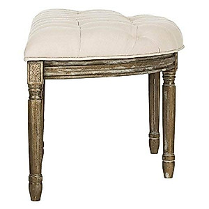 Safavieh Home Collection Abilene Beige and Rustic Oak Tufted Rustic Semi Circle Bench