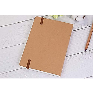 CooLeathor A5 Blank Notebook - 5.8 x 8.25 Inches Hard Kraft Cover Sketch Book with Elastic Closure, 80 Sheets / 160 Pages, Thick 100gsm Paper, Great for Sketching, Writing and Journal Refill
