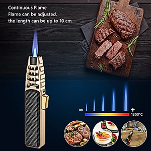 Butane Torch Lighter, Refillable Kitchen Cooking Torch Windproof Adjustable Flame Solar Beam Torch Blow Torch with Safety Lock for Baking Creme Brulee HGT-588 (Butane Gas Not Included) (Black)