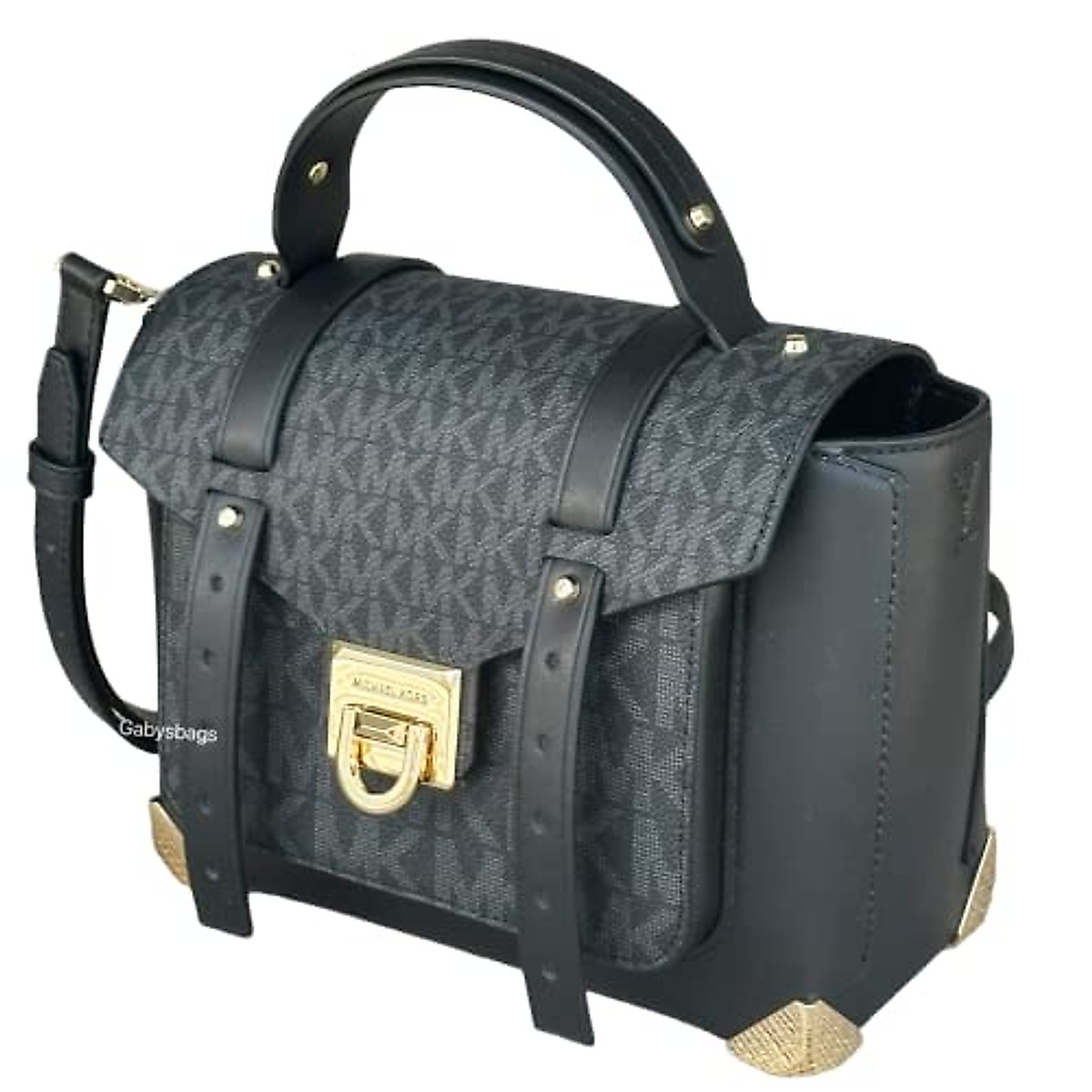 Michael Kors Manhattan Medium Black Signature Leather Purse Satchel Handbag