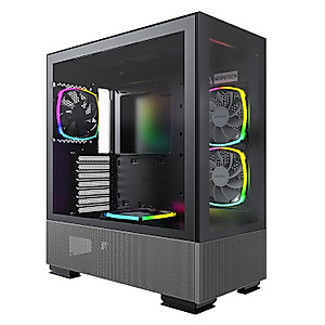 Montech Sky Two, Dual Tempered Glass, 4X PWM ARGB Fans Pre-Installed, ATX Gaming Mid Tower Computer Case, Type C, High Airflow Performance- Black