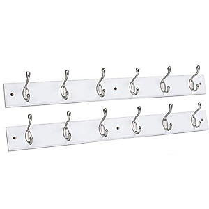 BIRDROCK HOME Hook Coat and Hat Rack - 2 Pack - 6 Hooks - 27 Inches - Wall Mount - Decorative Home Storage - Entryway Foyer Hallway Bathroom Bedroom Rail - Satin Nickel Hooks - White Pine Bathroom