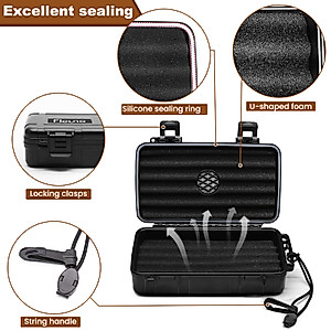 Flauno Travel Cigar Humidor Case - Portable Cigar Box kit with Humidifier Disc, Cigar Cutter, Cigar Punch, Cigar Holder & Dropper, Waterproof, Crushproof, Airtight (Holds up to 10 Cigars)