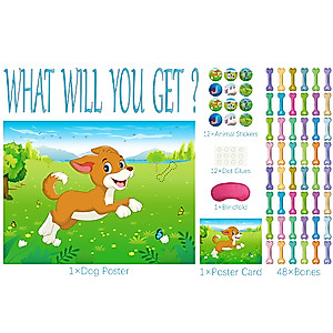 Morcheiong Pin The Tail on The Dog Birthday Party Game with 48pcs Bones, Give The Puppy Dog A Bone Game for Kids Dog Birthday Party Supplies Decorations