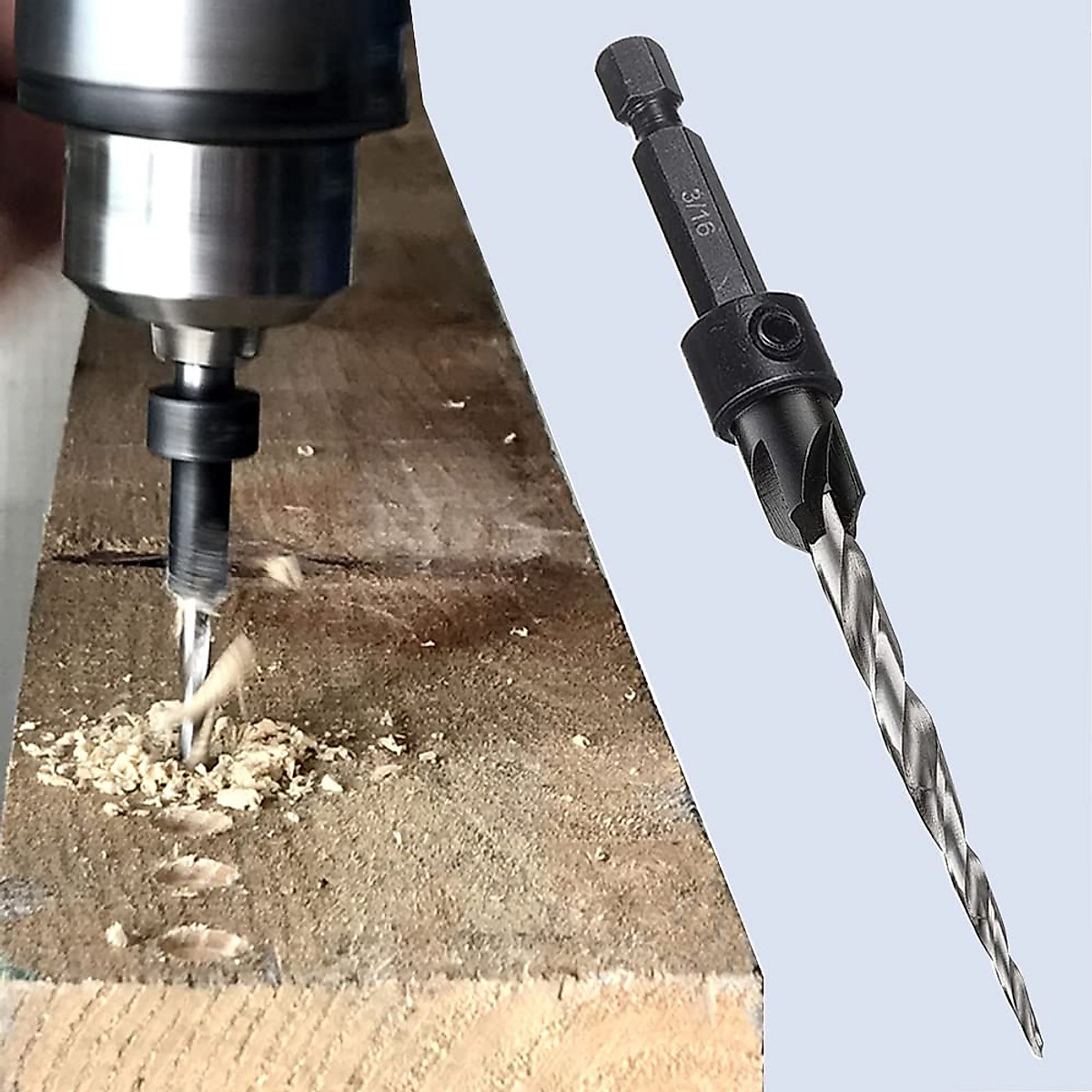 Eyech 5pc Wood Countersink Drill Bit Set Taper Drill Countersink Set 1/4" Hex Shank for Woodworking 7/64 9/64 11/64 3/16 7/32