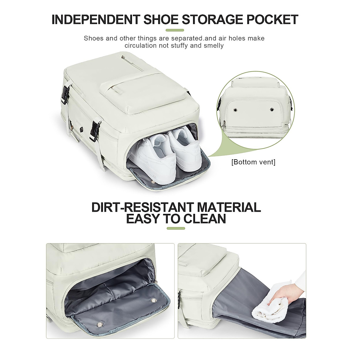 Large Travel Laptop Backpack, Expandable Flight Approved Backpack, Carry on Backpack for Women, Waterproof 17inch Laptop Hiking Backpack with Shoe Compartment, Moon White