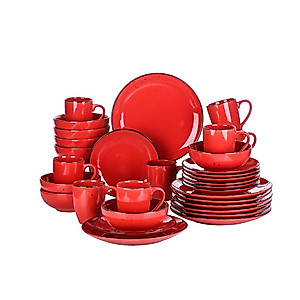 TBGFPO Red 32-Piece Ceramic Stoneware Dinner Plate Set with Dinner Plate, Dessert Plate, 800ml Bowl, 380ml Mug Set