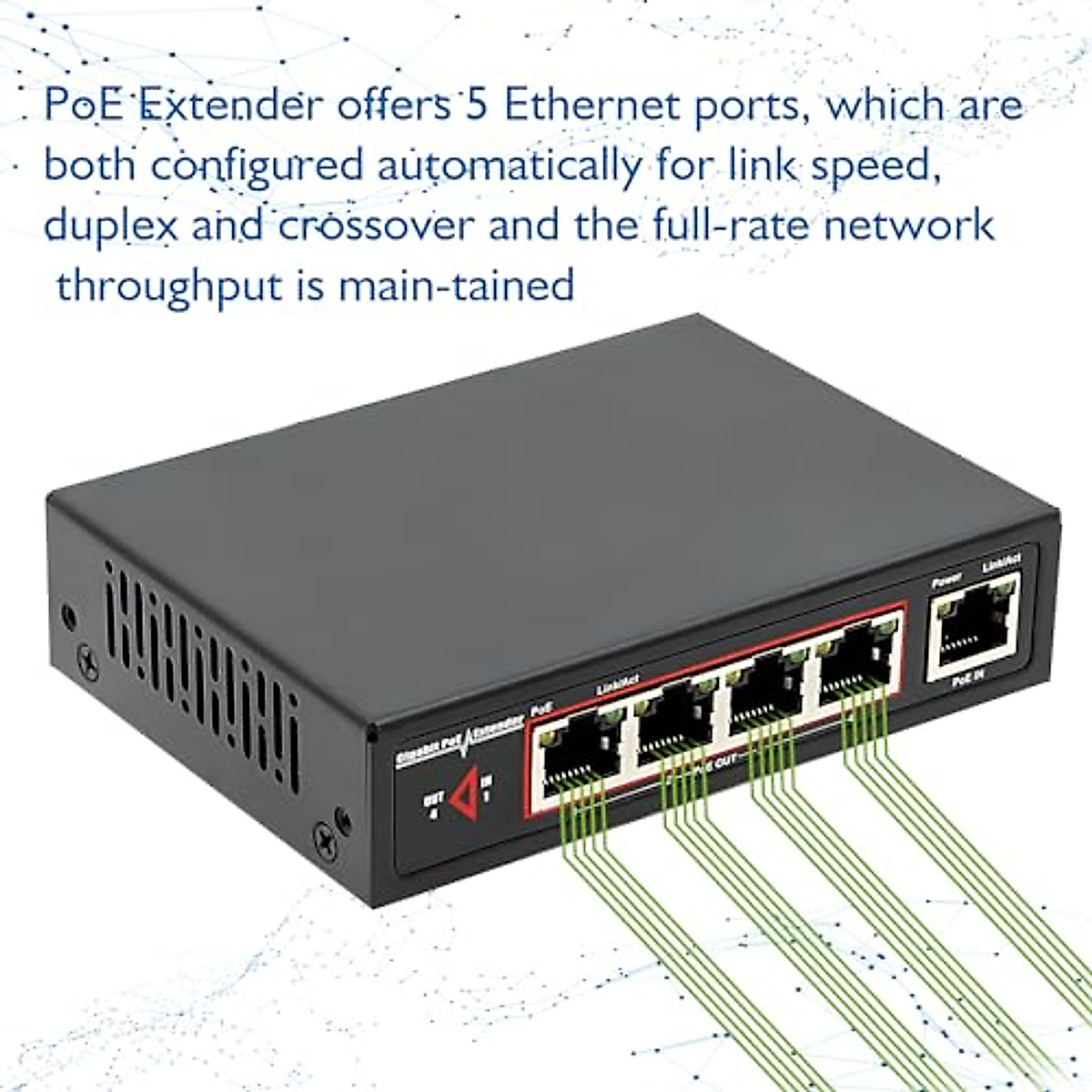 PoE Extender with Gigabit Speeds & Passthrough Switch, 48V 60W PoE+, 1 PoE++ in and 4 PoE Out, IEEE802.3af/at/bt, 6KV Surge Protection, No Power Needed
