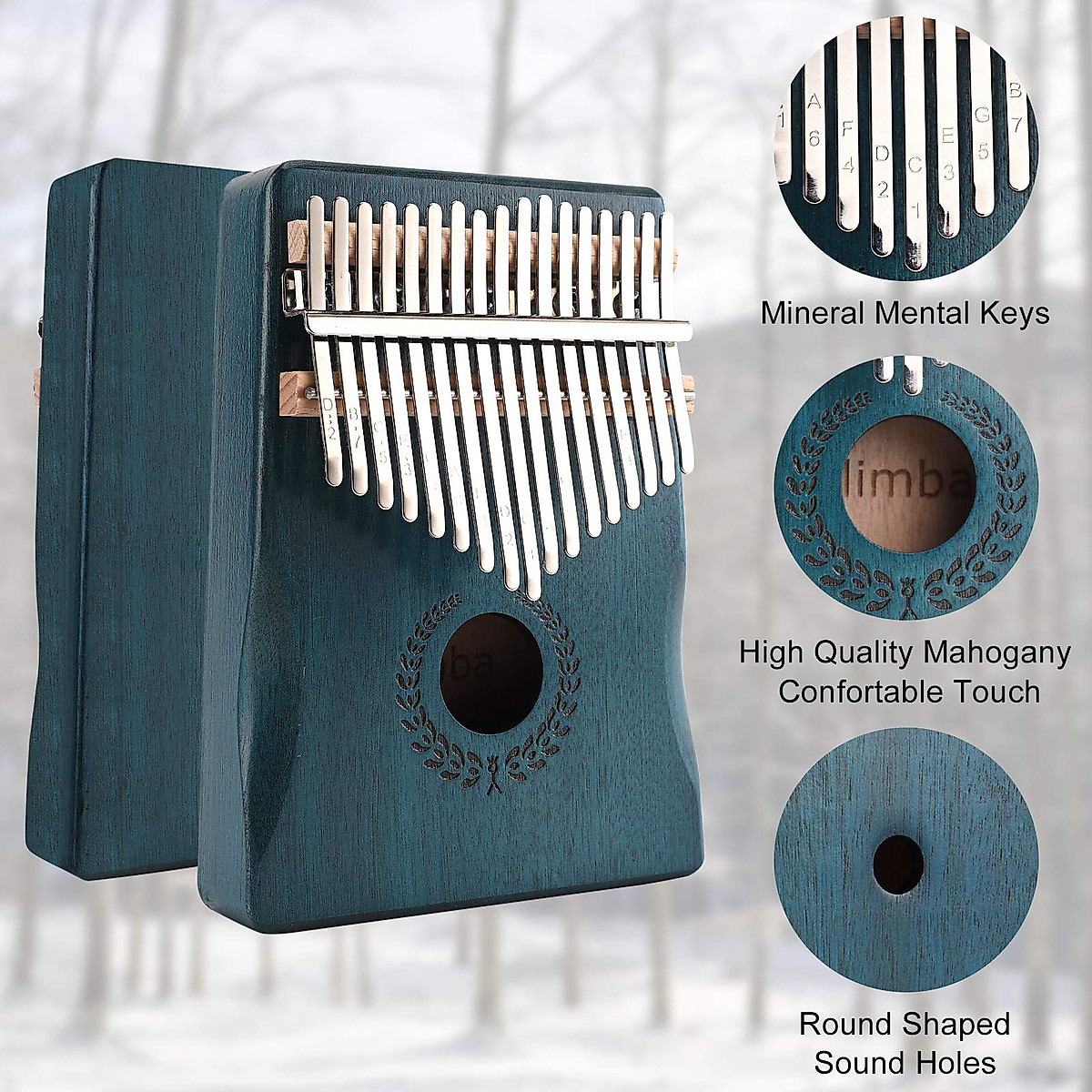 PLLTMU Kalimba Thumb Piano 17 Key Kalimba 17 Key Kalimba with Tune Hammer and Study Instruction,Mbira Thumb Piano,Kalimba Thumb Piano,Gift for Kids,Handmade with Mahogany and Ore Steel Bars