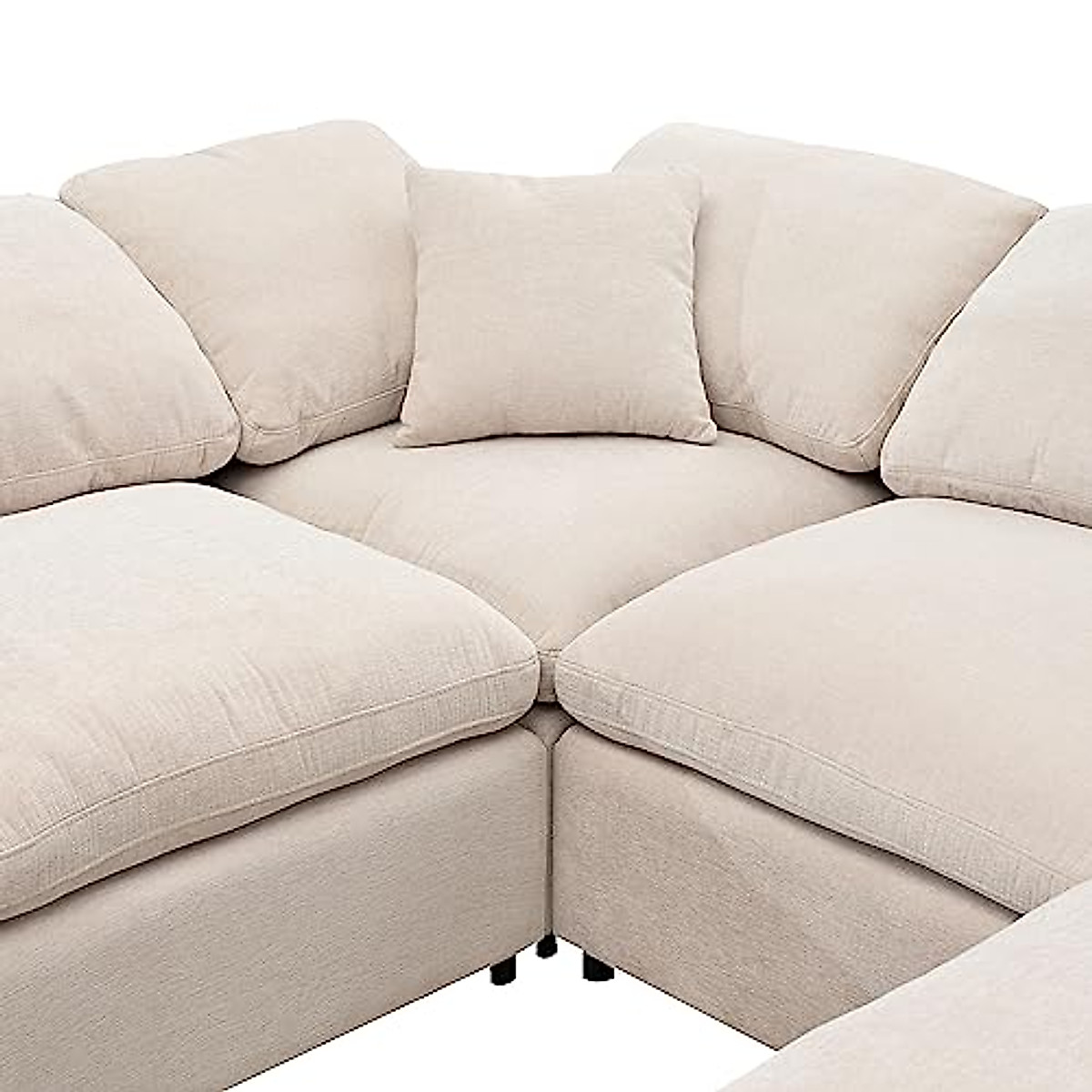 U Shaped Modular Sectional Sofa with Ottoman, 27.9'' Deep Seat Reversible Corner Couch with Detachable Cushion,Convertible Sofa&Couch Bed for Living Room, Office, Spacious Space