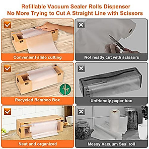 Reusable Vacuum Sealer Bags Dispenser, Rolls Keeper with Built-in Cutter, Come with 8'' x 50’ Rolls for Food Saver, Commercial Grade, BPA Free and Heavy Duty