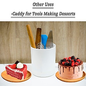 CrafArcher Large Kitchen Utensil Holder, 360° Rotating Plastic Utensil Caddy, Kitchen Countertop Utensil Kitchen Tools and Gadgets Organizer White 5.7" D x 6.5" H