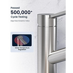 DAYONE Modern Bar Kitchen Faucet with Pull-out Sprayer Brushed Nickel, RV Single Handle Kitchen Sink Faucets Low Arc Stainless Steel, with Deck Plate for 1 3 Holes Sink Install 2 Modes and 360° Swivel