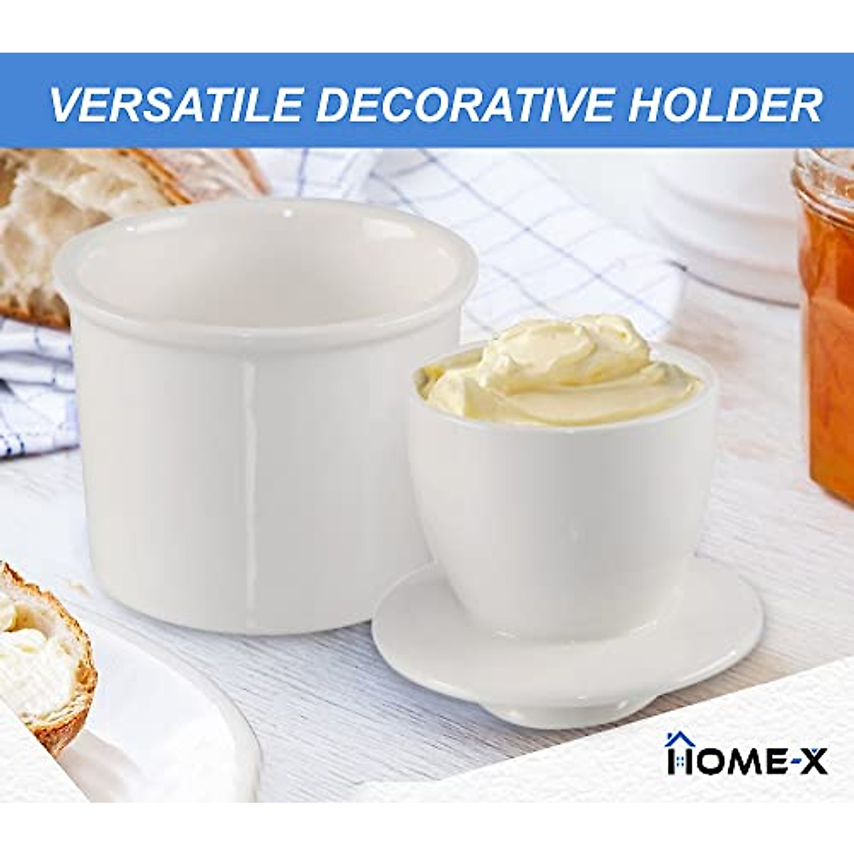 HOME-X Butter Crock, Stoneware Butter Container, Bell-Shaped Butter Keeper for Easily Spreadable Butter, 3 ¾" D x 3 ¾" H, White