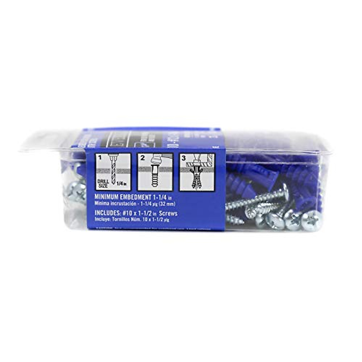 50 Piece Expansion Anchors with Screws Assortment Set, Designed for Drywall and Plaster, Includes 50 Pcs #10-#12 x 1-1/4 in. Ribbed Plastic Anchors & 50 Pcs #10 x 1-1/2 in. Self Tapping Screws