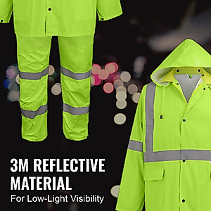 Global Glove FrogWear GLO-8000 Unisex High-Visibility Rain Suit, Lightweight Three-Piece Rain Gear with Waterproof Jacket, Bibs, and Detachable Hood – Neon Yellow, X-Large